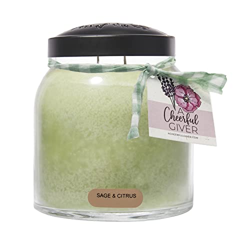 A Cheerful Giver - Sage & Citrus Papa Scented Glass Jar Candle (34oz) with Lid & True to Life Fragrance Made in USA