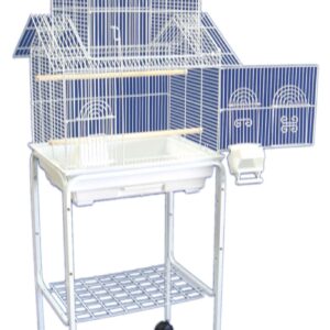 YML 5844 3/8" Bar Spacing Pagoda Bird Cage with Stand, 18" x 14"/Small, White