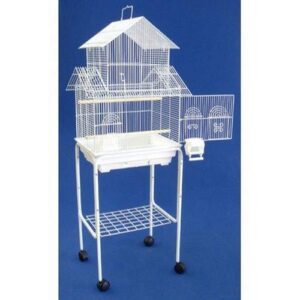 YML 5844 3/8" Bar Spacing Pagoda Bird Cage with Stand, 18" x 14"/Small, White