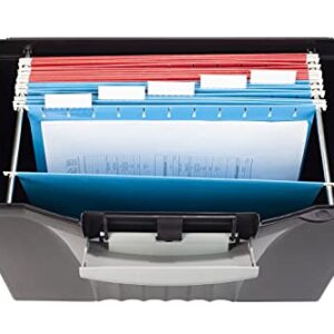 Storex Legal File Box with Organizer Lid – Plastic Office File Storage Box for Letter and Legal Hanging Folders, 17.13 x 9.63 x 11 Inches, Black, 1-Count (61510U01C)