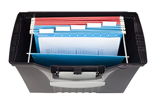 Storex Legal File Box with Organizer Lid – Plastic Office File Storage Box for Letter and Legal Hanging Folders, 17.13 x 9.63 x 11 Inches, Black, 1-Count (61510U01C)