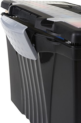 Storex Legal File Box with Organizer Lid – Plastic Office File Storage Box for Letter and Legal Hanging Folders, 17.13 x 9.63 x 11 Inches, Black, 1-Count (61510U01C)