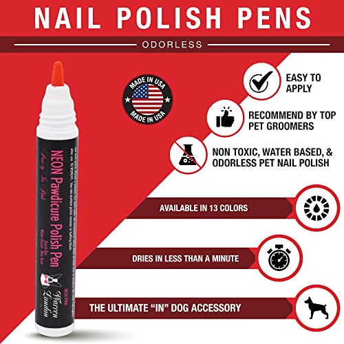 Warren London Pawdicure Dog Nail Polish Pen | Non Toxic, Odorless, & Fast Dry | Made in USA | Neon Pink