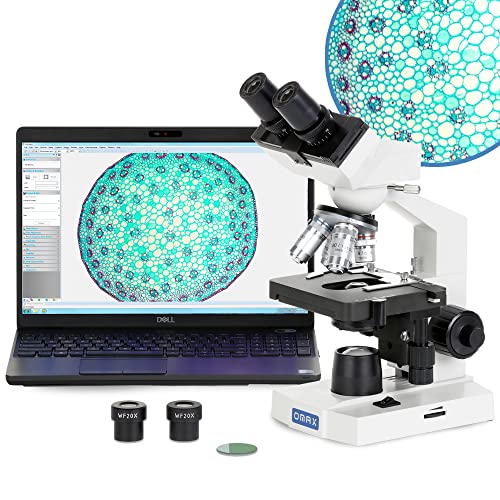 OMAX 40X-2000X Lab LED Binocular Compound Microscope with Double Layer Mechanical Stage and Coaxial Coarse/Fine Focusing Knob