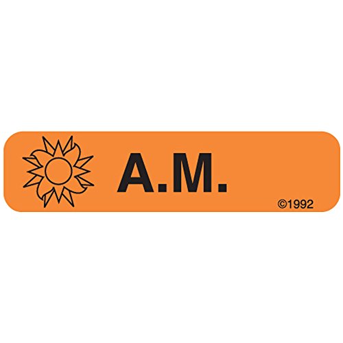 KOPACT PHARMEX 1-349 Permanent Paper Label, A.M", 1 9/16" x 3/8", Orange, B619 (500 per Roll, 2 Rolls per Box)