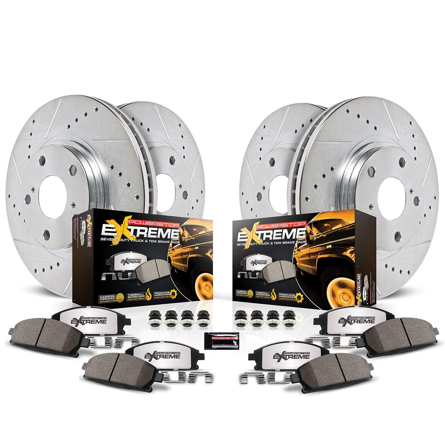 Power Stop K138-36 Front and Rear Z36 Truck & Tow Brake Kit, Carbon Fiber Ceramic Brake Pads and Drilled/Slotted Brake Rotors