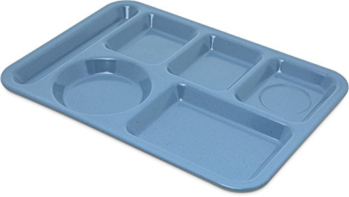 Carlisle FoodService Products Left-Hand Heavyweight 6-Compartment Melamine Tray 10" x 14" - Sandshade