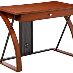 OSP Home Furnishings Aurora Computer Desk with Pull-Out Keyboard Tray, Medium Oak Finish and Black Accents