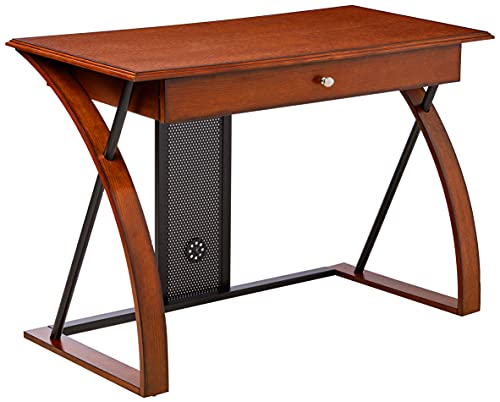 OSP Home Furnishings Aurora Computer Desk with Pull-Out Keyboard Tray, Medium Oak Finish and Black Accents