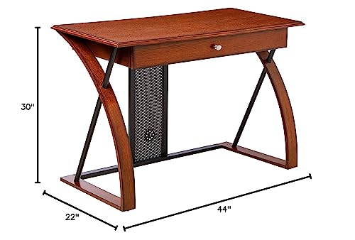 OSP Home Furnishings Aurora Computer Desk with Pull-Out Keyboard Tray, Medium Oak Finish and Black Accents