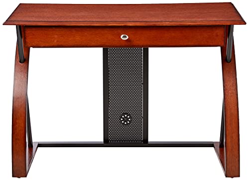 OSP Home Furnishings Aurora Computer Desk with Pull-Out Keyboard Tray, Medium Oak Finish and Black Accents