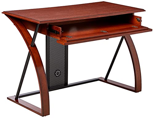 OSP Home Furnishings Aurora Computer Desk with Pull-Out Keyboard Tray, Medium Oak Finish and Black Accents