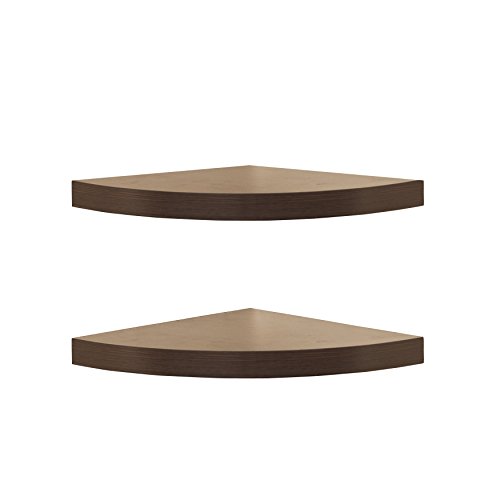 Danya B. Small Floating Wall Mount Laminate Corner Radial Accent Shelves (Set of 2) (Walnut)