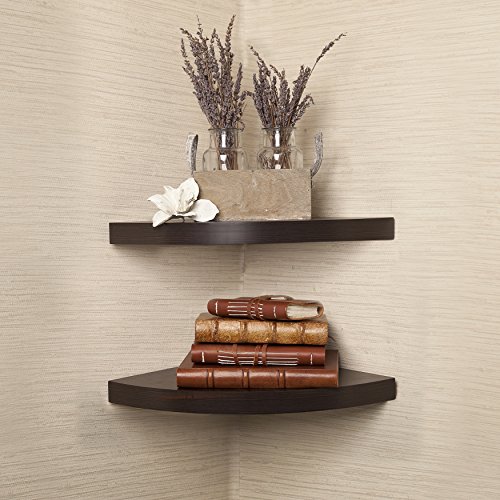 Danya B. Small Floating Wall Mount Laminate Corner Radial Accent Shelves (Set of 2) (Walnut)