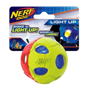 nerf dog 2.5in led bash ball, red/green dog toy