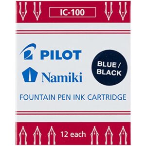 PILOT Namiki IC100 Fountain Pen Ink Cartridges, Blue/Black, 12-Pack (69102)