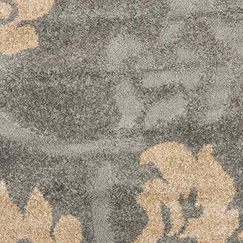 SAFAVIEH Florida Shag Collection 6'7" Round Grey/Beige SG458 Floral Non-Shedding Living Room Bedroom Dining Room Entryway Plush 1.2-inch Thick Area Rug