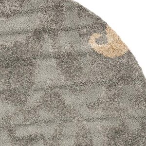 SAFAVIEH Florida Shag Collection 6'7" Round Grey/Beige SG458 Floral Non-Shedding Living Room Bedroom Dining Room Entryway Plush 1.2-inch Thick Area Rug