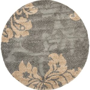 SAFAVIEH Florida Shag Collection 6'7" Round Grey/Beige SG458 Floral Non-Shedding Living Room Bedroom Dining Room Entryway Plush 1.2-inch Thick Area Rug