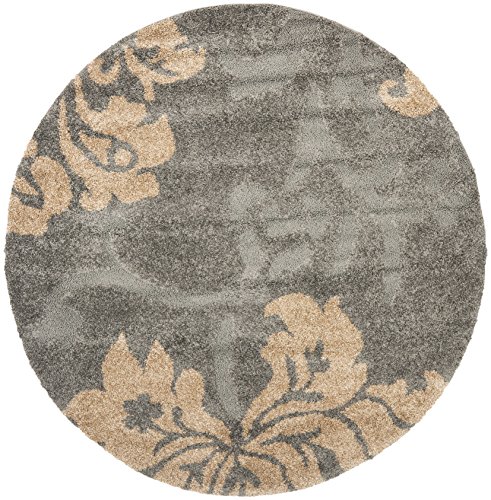 SAFAVIEH Florida Shag Collection 6'7" Round Grey/Beige SG458 Floral Non-Shedding Living Room Bedroom Dining Room Entryway Plush 1.2-inch Thick Area Rug