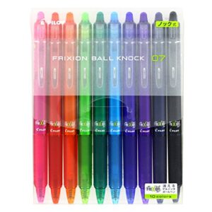 pilot frixion ball knock retractable gel ink pen, 0.7 mm, 10 color set (lfbk-230f-10c)