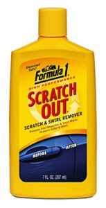 formula 1 scratch out car wax polish liquid (7 oz) - car scratch remover for all auto paint finishes - polishing compound for moderate scratches, bird droppings, tree sap & swirl remover