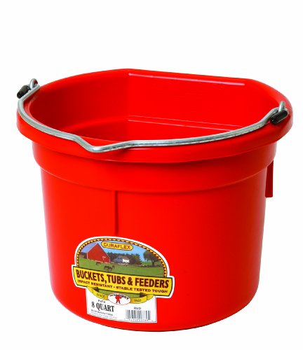 Miller Manufacturing P8FBRED Flat Back Bucket for Dogs and Horses, 8-Quart, Red