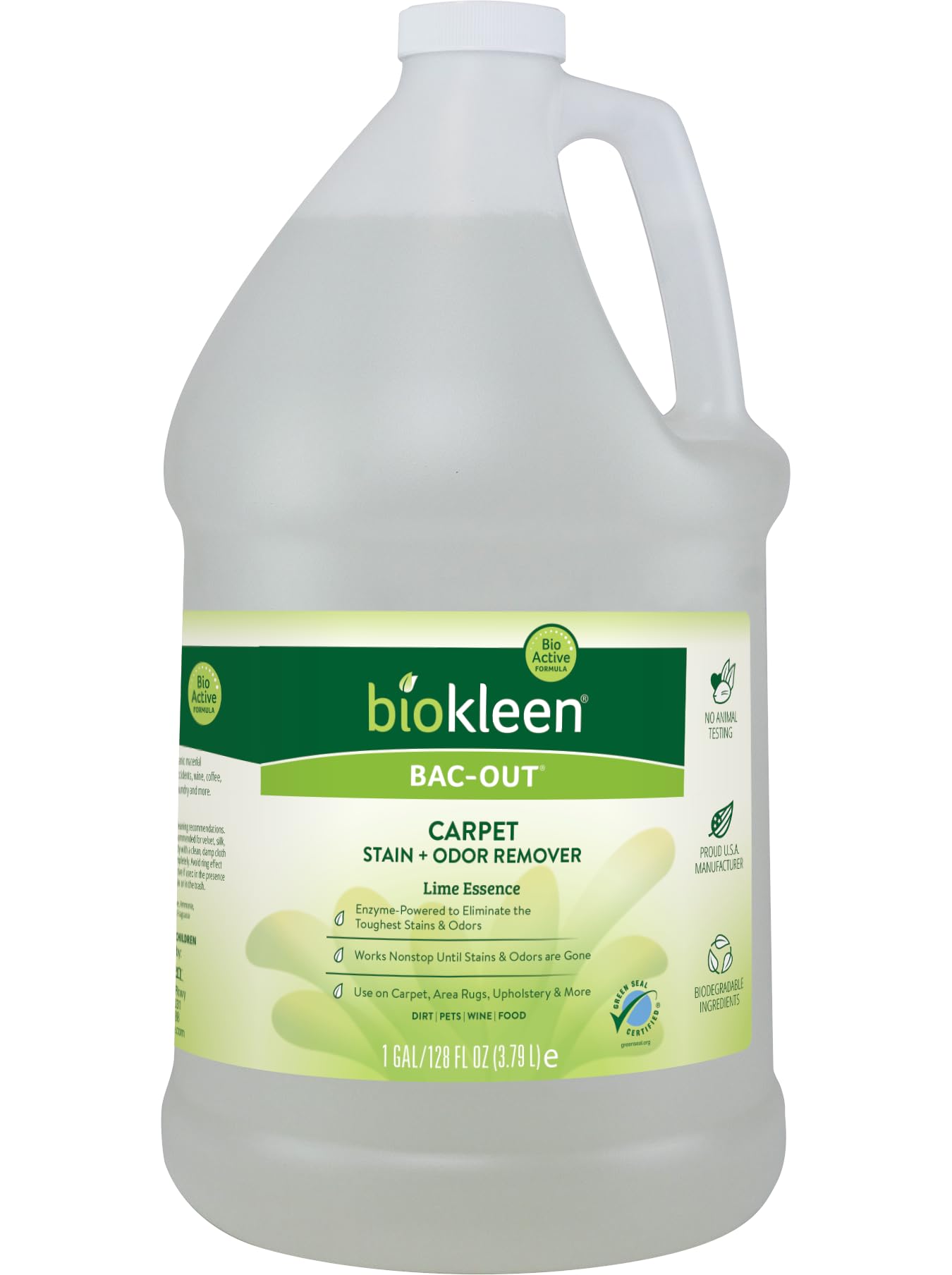 Biokleen Bac-Out Stain Remover for Clothes & Carpet - 128 Ounce - Enzyme, Destroys Stains & Odors Safely, for Pet Stains, Laundry, Diapers, Wine, Carpets - Eco-Friendly, Plant-Based