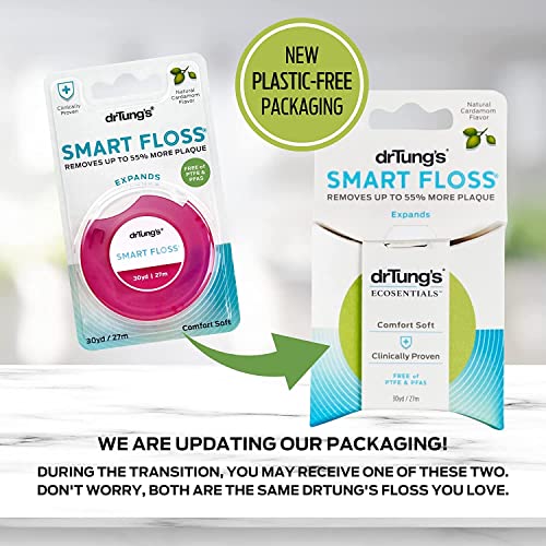 DrTung's Smart Floss - Natural Floss, PTFE & PFAS Free Floss, Gentle on Gums, Expands & Stretches, BPA Free Floss - Natural Dental Floss Cardamom Flavor (Pack of 3)