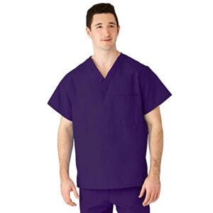 medline angelstat unisex reversible v-neck scrub top, 2 pockets, regal purple, size small