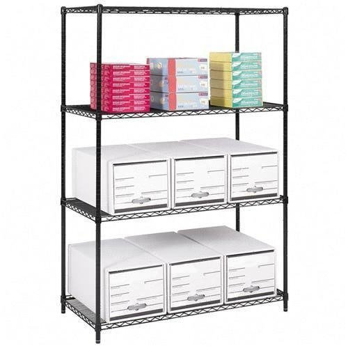 Safco Products Industrial Wire Shelving Starter Unit 48" W x 18" D x 72" H (Add-On Unit and Extra Shelf Pack Sold Separately), Black