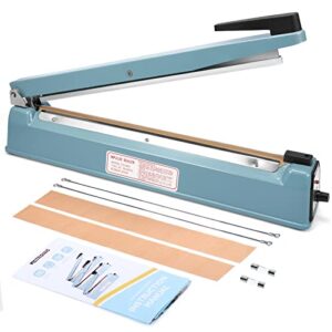 metronic impulse sealer 16 inch, manual heat sealer machine for plastic bags, shrink wrap bag sealers heavy duty sealing machine with repair kit (blue)