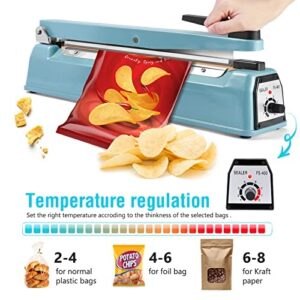 METRONIC Impulse Sealer 16 inch, Manual Heat Sealer Machine for Plastic Bags, Shrink Wrap Bag Sealers Heavy Duty Sealing Machine With Repair Kit (Blue)