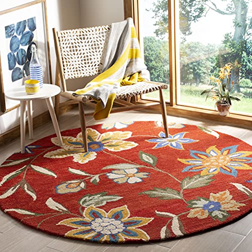 SAFAVIEH Blossom Collection 6' Round Rust / Multi BLM673A Handmade Premium Wool Area Rug