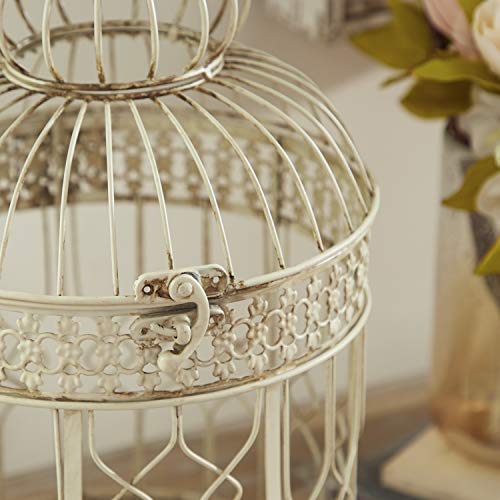 Deco 79 Metal Round Birdcage with Latch Lock Closure and Hanging Hook, Set of 2 22", 18"H, Cream