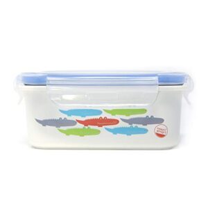 innobaby keepin' fresh stainless bento snack or lunch box with lid for kids and toddlers 15 oz, bpa free food storage, blue alligator