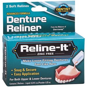 reline-it advanced denture reliner kit for both upper & lower dentures, easy application, 2 soft relines