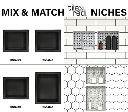 Tile Redi USA Niche Single Recessed Shower Shelf – Black, One Inner Shelf, 16-Inch Width x 14-Inch Height x 4-Inch Depth (620)