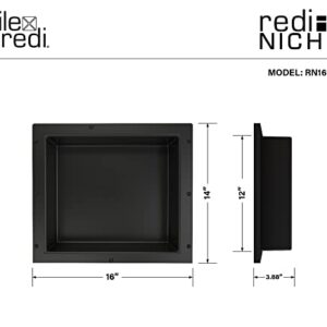 Tile Redi USA Niche Single Recessed Shower Shelf – Black, One Inner Shelf, 16-Inch Width x 14-Inch Height x 4-Inch Depth (620)