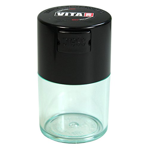 Vitavac - 5g to 20 grams Vacuum Sealed Container - Black Cap & Clear Body