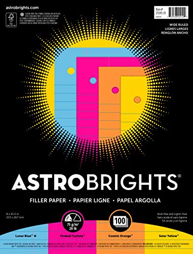 Astrobrights-25910-01 Filler Paper, 8 x 10-1/2 Inches, 20 lb, Assorted Colors, 100 Sheets