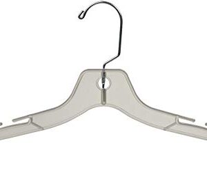 Sturdy Clear Plastic Top Hanger, Box of 100 Durable Space Saving Hangers w/ 360 degree Chrome Swivel Hook and Notches for Shirt or Dress by The Great American Hanger Company