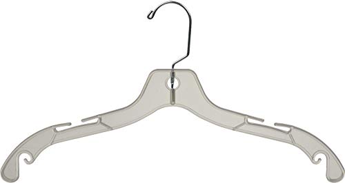 Sturdy Clear Plastic Top Hanger, Box of 100 Durable Space Saving Hangers w/ 360 degree Chrome Swivel Hook and Notches for Shirt or Dress by The Great American Hanger Company