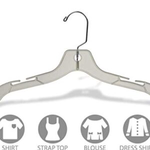 Sturdy Clear Plastic Top Hanger, Box of 100 Durable Space Saving Hangers w/ 360 degree Chrome Swivel Hook and Notches for Shirt or Dress by The Great American Hanger Company