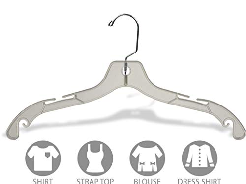 Sturdy Clear Plastic Top Hanger, Box of 100 Durable Space Saving Hangers w/ 360 degree Chrome Swivel Hook and Notches for Shirt or Dress by The Great American Hanger Company