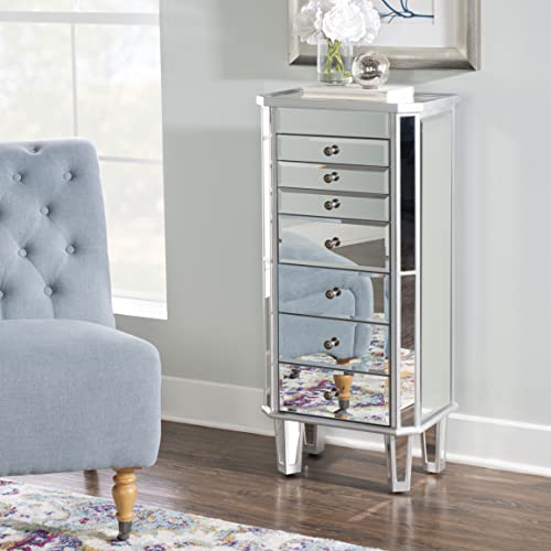 Powell Jewelry Armoire Wood, Silver Mirrored