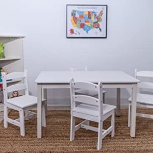 Gift Mark Childrens Table with Chairs - Set of 4 Wood Kid's Chairs and Rectangle Activity Table - Playroom Furniture (White Finish)