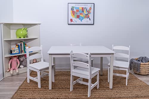 Gift Mark Childrens Table with Chairs - Set of 4 Wood Kid's Chairs and Rectangle Activity Table - Playroom Furniture (White Finish)