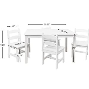 Gift Mark Childrens Table with Chairs - Set of 4 Wood Kid's Chairs and Rectangle Activity Table - Playroom Furniture (White Finish)