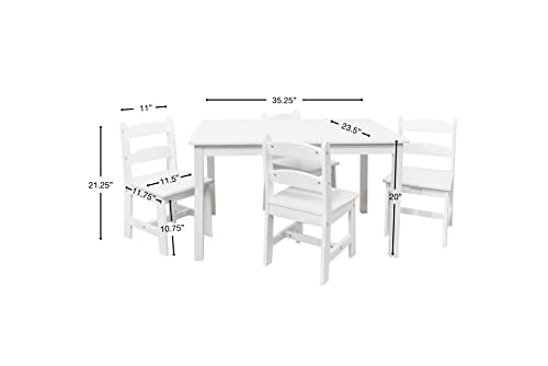 Gift Mark Childrens Table with Chairs - Set of 4 Wood Kid's Chairs and Rectangle Activity Table - Playroom Furniture (White Finish)